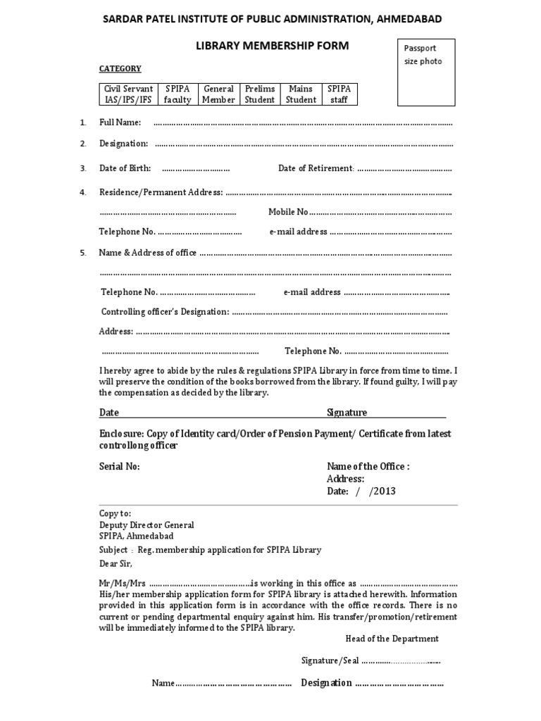 Library Membership Form Eng | PDF | Libraries | Government