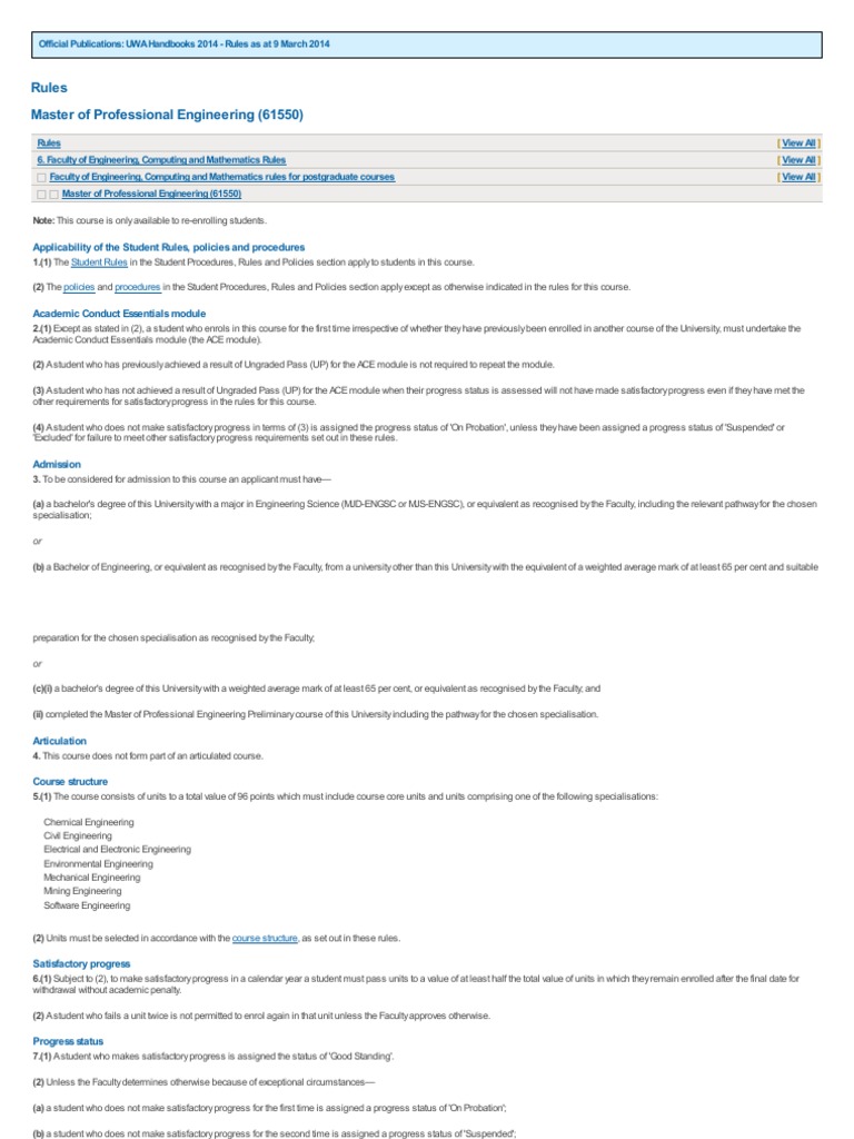 UWA Masters of Professional Engineering | PDF | Academic Degree ...