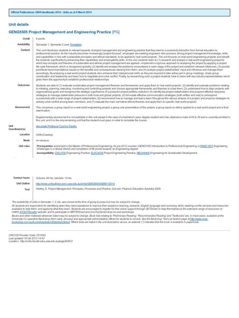 Geng 5505 UWA Project Management | PDF | Project Management | Engineering