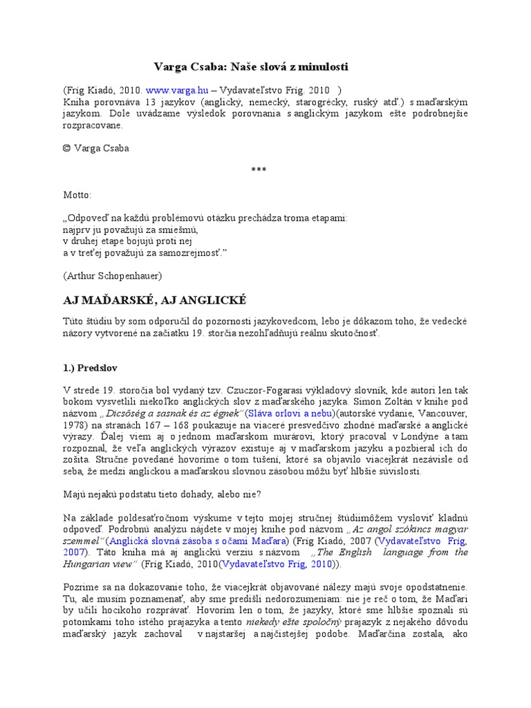 Varga Csaba - Aj Maďarské, Aj Anglické (Naše Slová Z Minulosti) | PDF