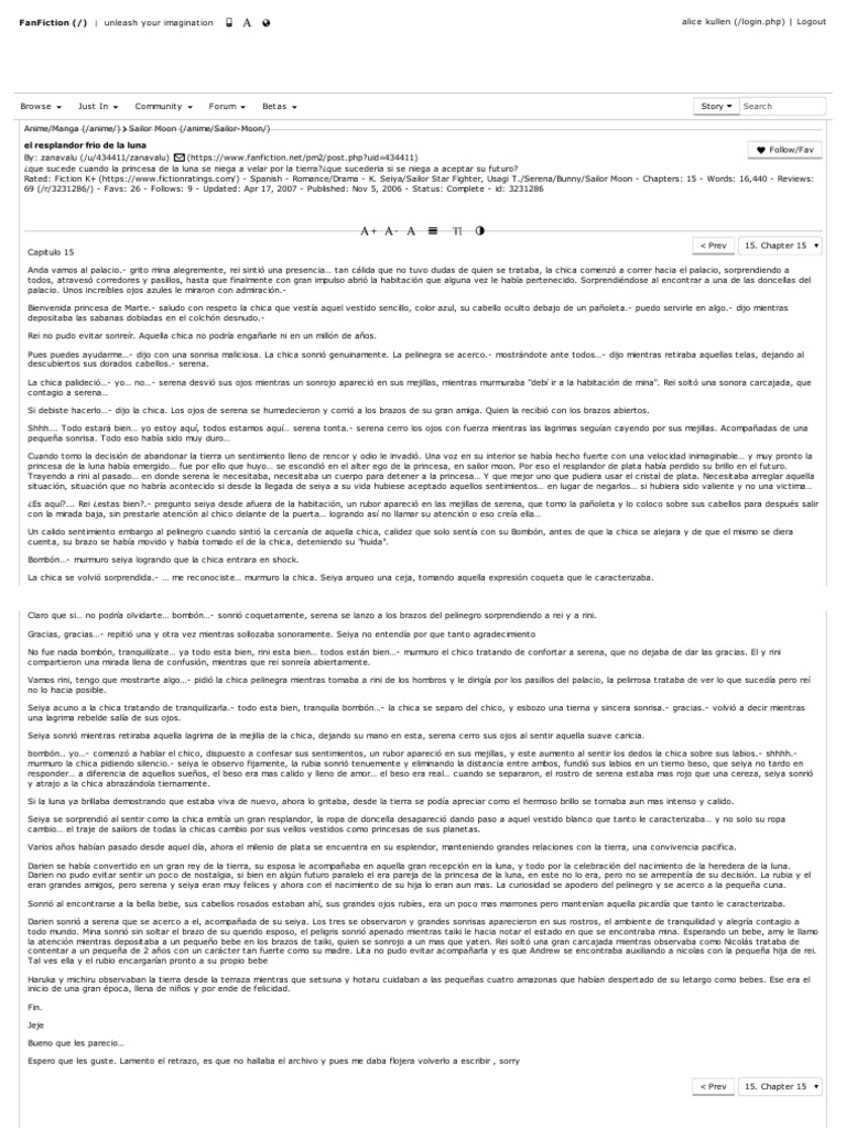 El Resplandor Frio de La Luna Chapter 15, A Sailor Moon Fanfic ...