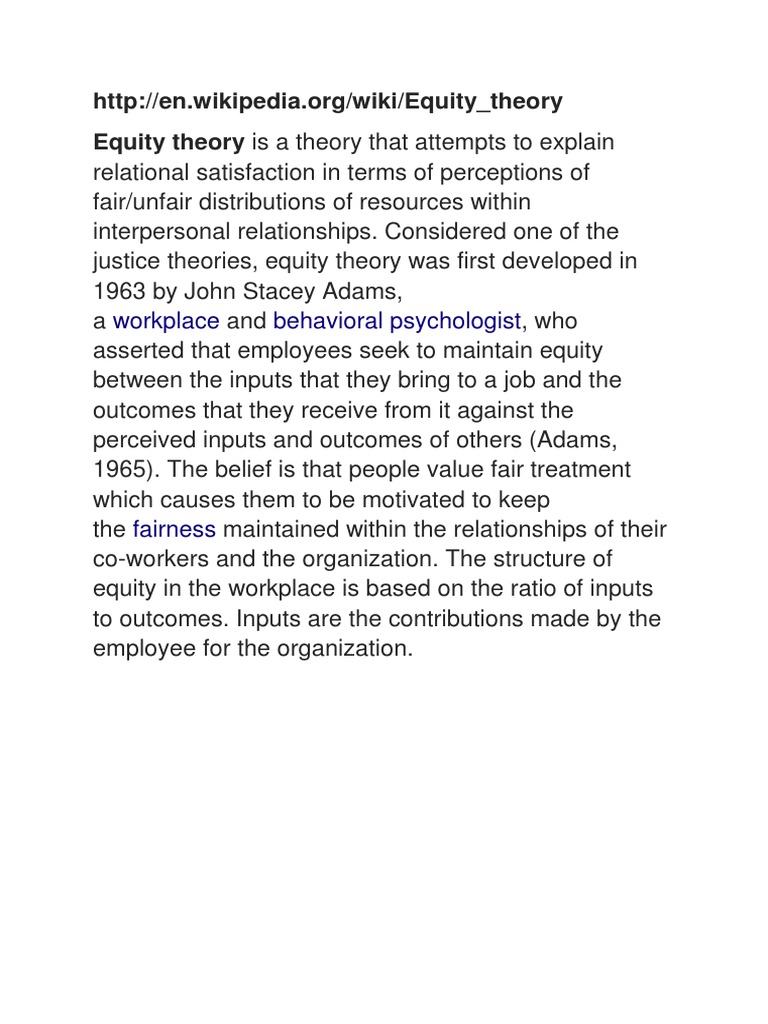 Equity Theory | PDF | Organizational Behavior | Action (Philosophy)