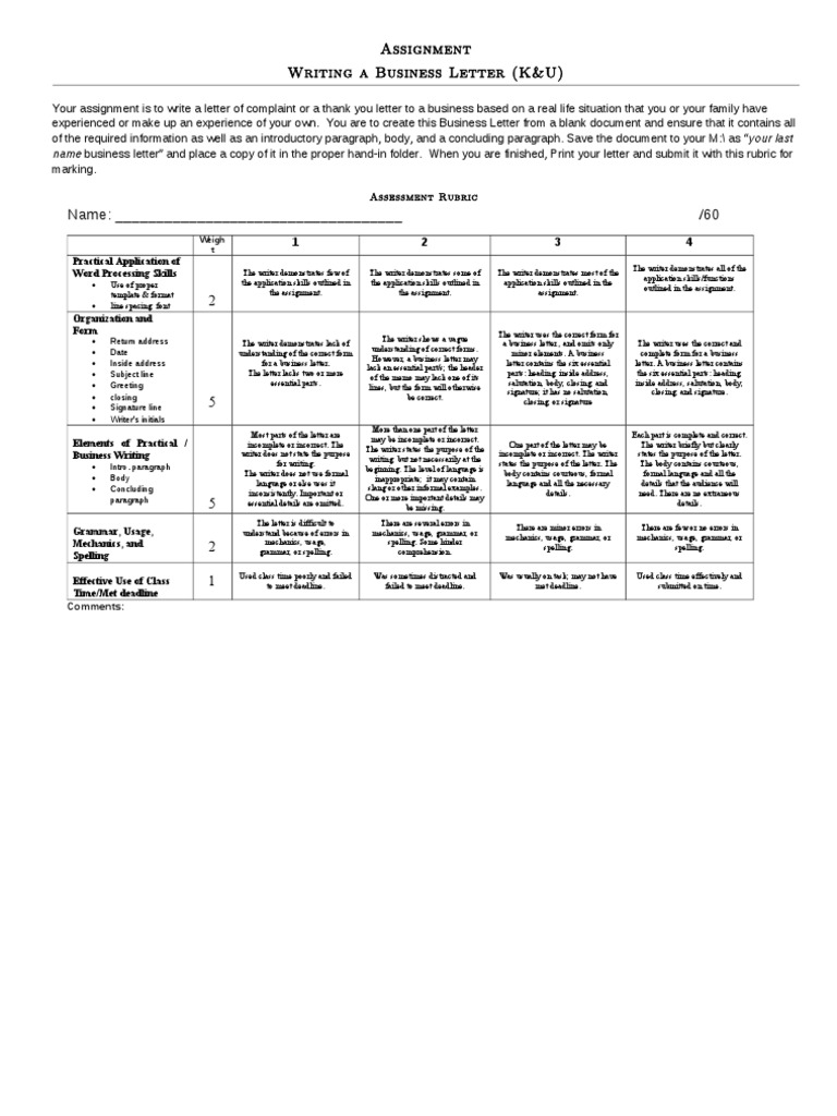 Business Letter Rubric | PDF | Text | Communication
