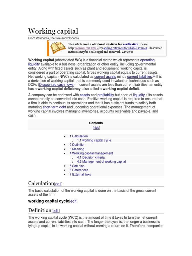 Working Capital: Calculation | PDF | Working Capital | Financial Accounting