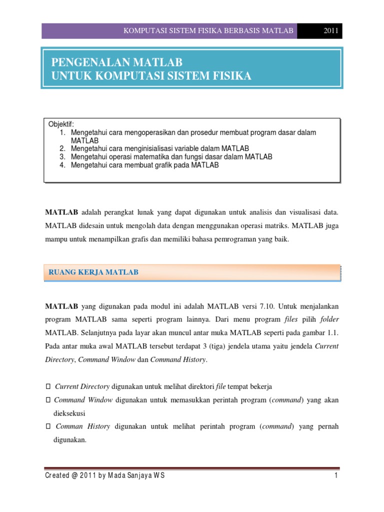 Modul 1 Pengenalan Matlab | PDF