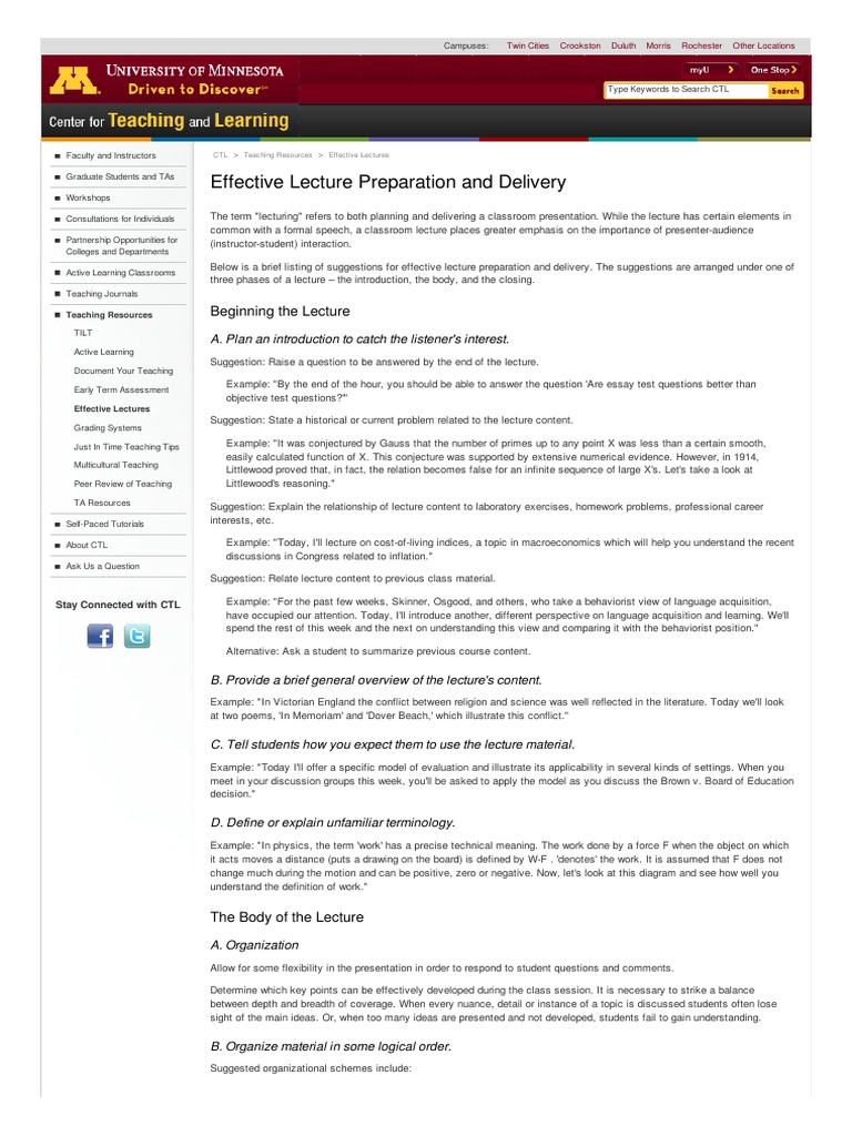 Effective Lecture Preparation and Delivery | PDF | Lecture | Behaviorism