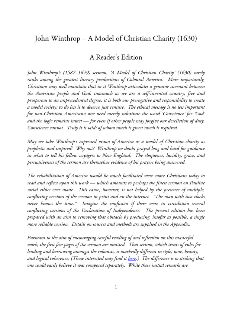 John Winthrop: A Model of Christian Charity (1630) - Reader's Editon ...