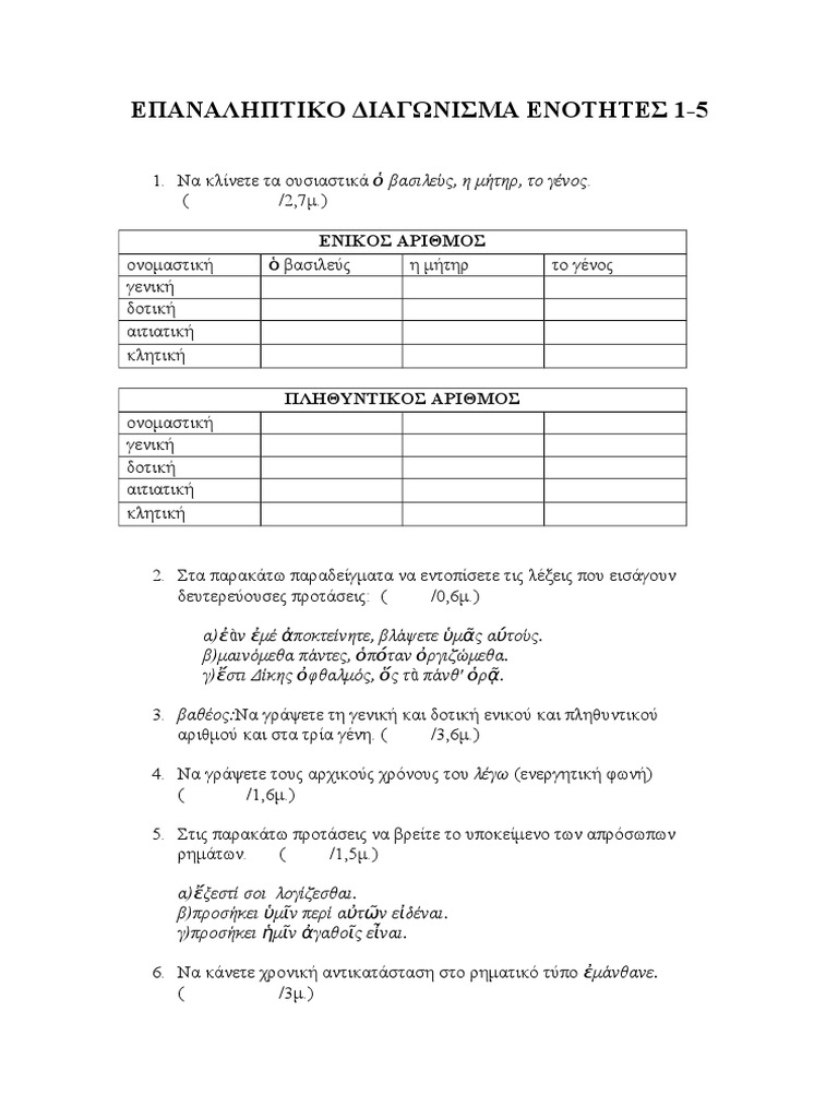 ΑΡΧΑΙΑ ΕΛΛΗΝΙΚΗ ΓΛΩΣΣΑ Α ΓΥΜΝΑΣΙΟΥ