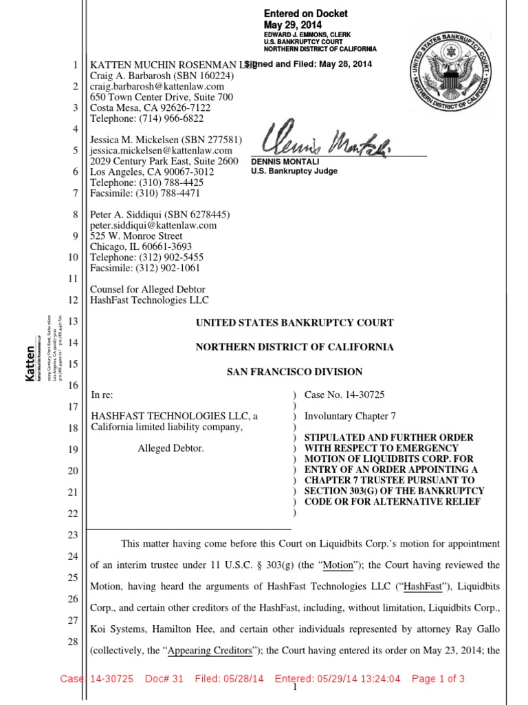 Liquidbits v. HashFast - Court Order | PDF | Chapter 7 | Bankruptcy