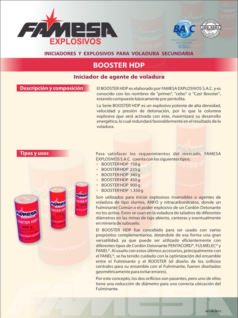 Iniciadores y Explosivos para Voladura Secundaria - Booster HDP ...