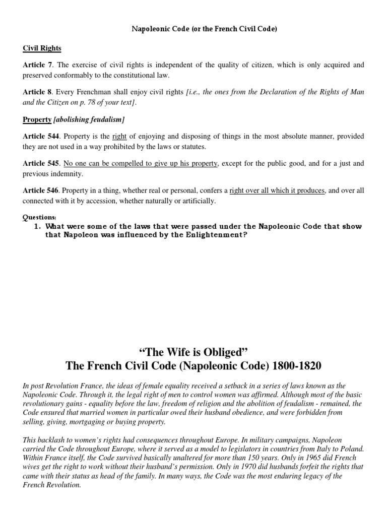 Napoleonic Code: Women's Legal Status | PDF | Natural And Legal Rights ...