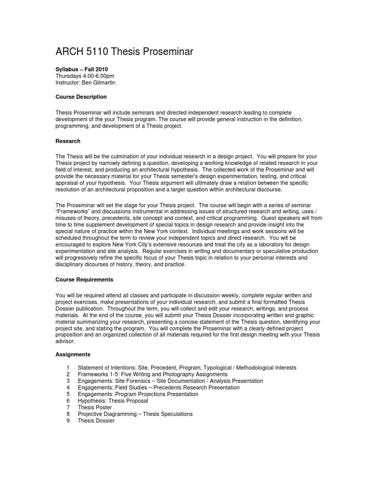 ARCH-5110 Proseminar-Syllabus F10 PDF | PDF | Thesis | Epistemology