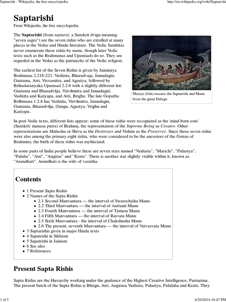 Saptarishi - Wikipedia, The Free Encyclopedia | PDF | Hindu Philosophy ...