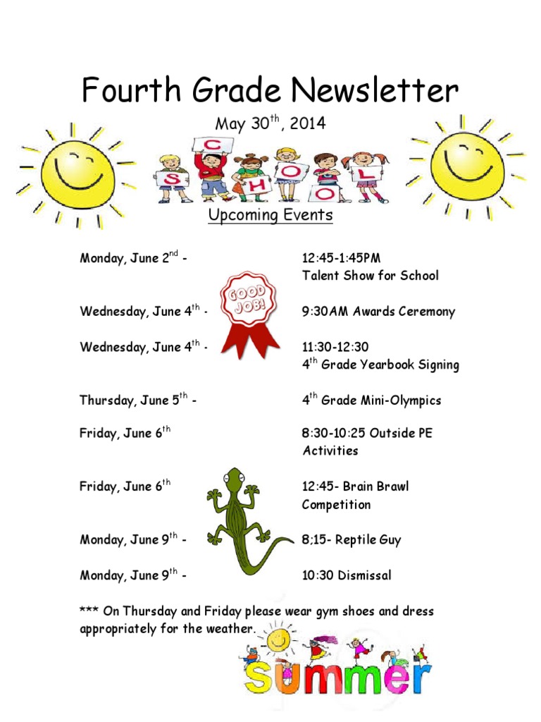 Fourth Grade Newsletter Final | PDF