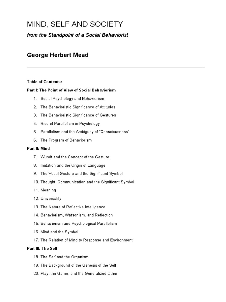 Mead - Mind Self and Society | PDF