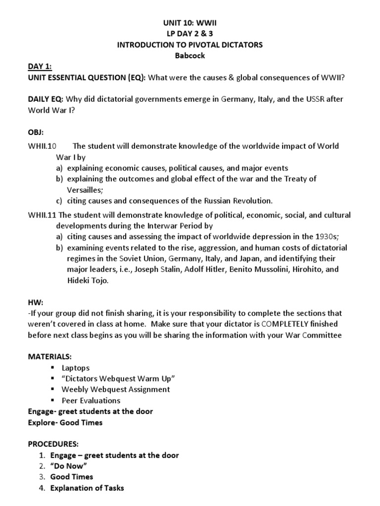 d2 Wwii Dictators Webquest Day 1 - Babcock | PDF | Kingdom Of Italy ...