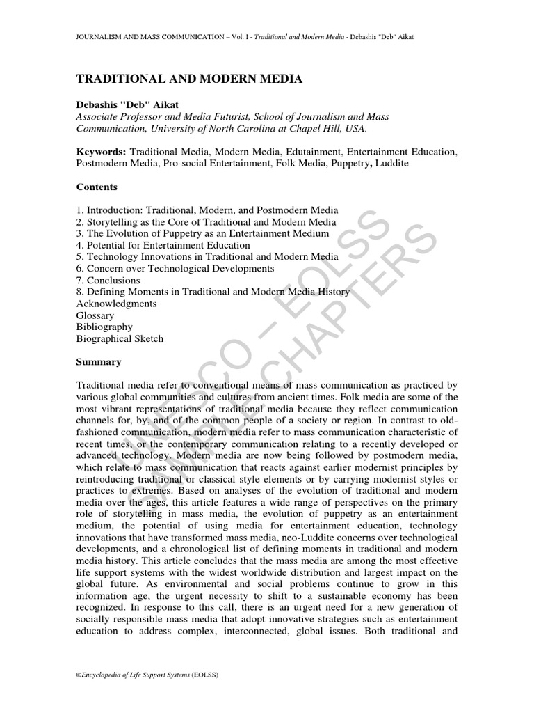 Traditional and Modern Media | PDF | Storytelling | Mass Media