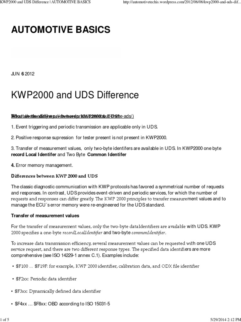 Kwp2000 and UDS Difference - Automotive Basics | PDF | Personal Computers | Computer Network