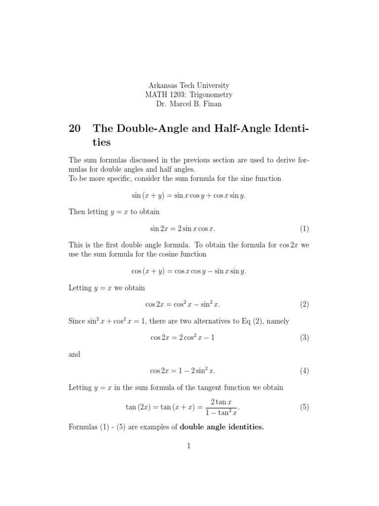 Lecture20 Double and Half-Angle Identities | PDF | Trigonometric ...