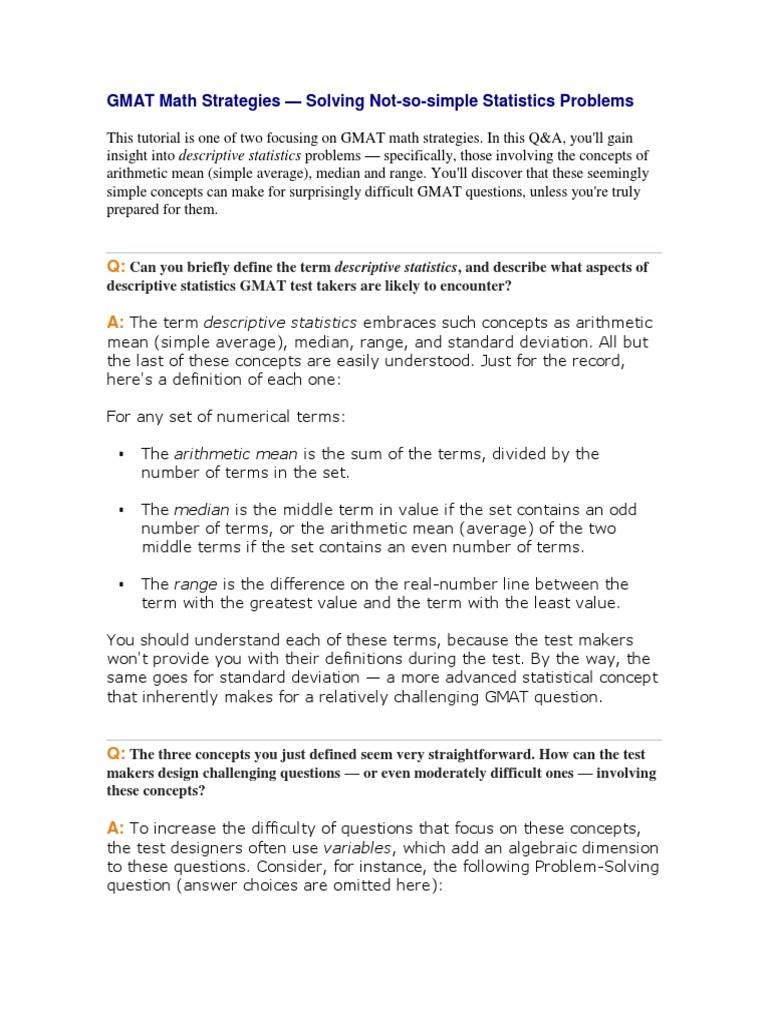 GMAT Math Strategies | PDF | Graduate Management Admission Test | Median