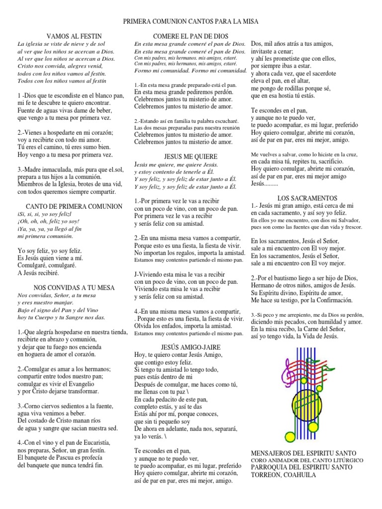 Primera Comunion Cantos para La Misa PDF | PDF | eucaristía | Misa (liturgia)