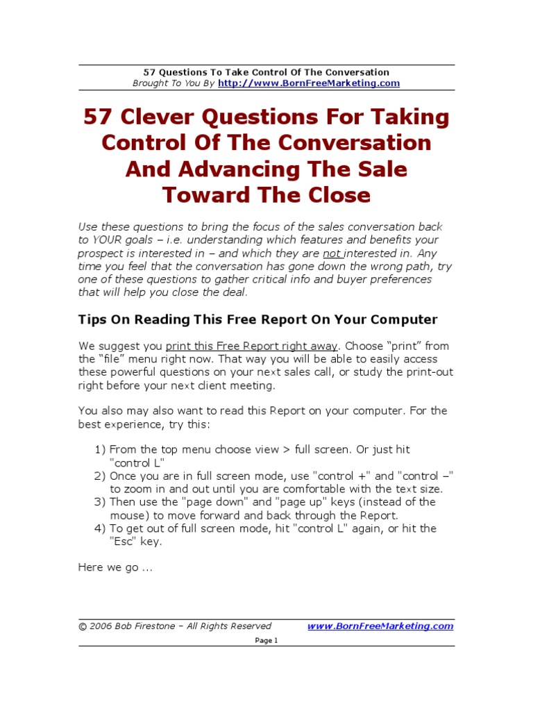 57 Questions to Control Sales Conversations | PDF
