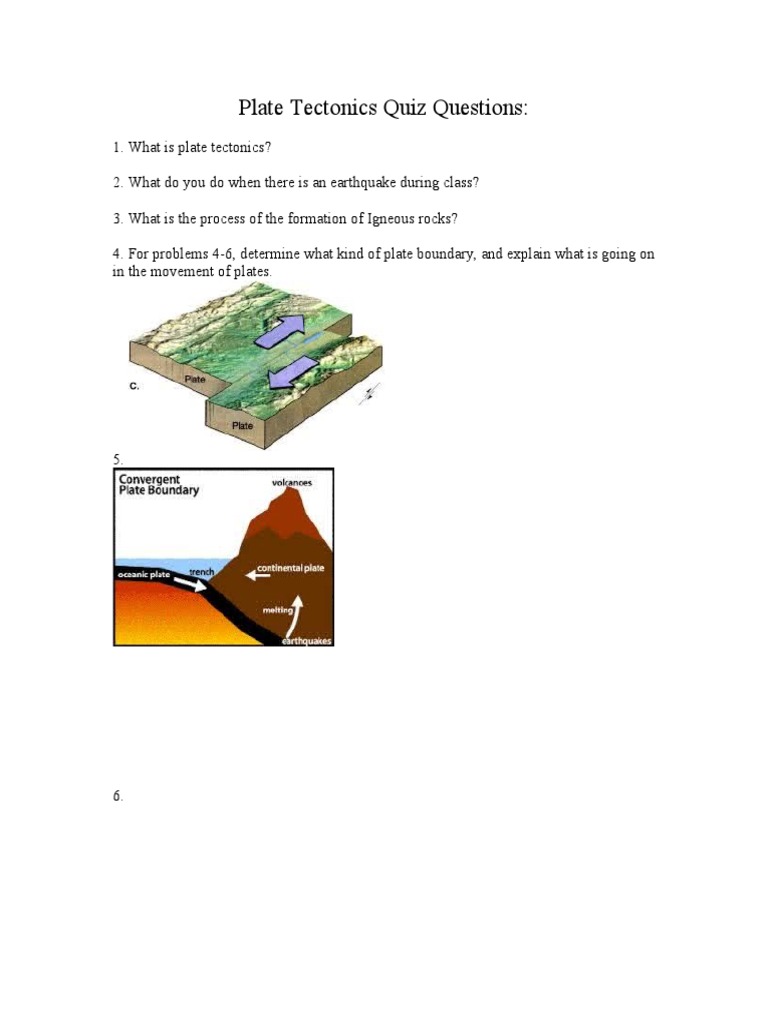 Plate Tectonics Quiz Questions | PDF