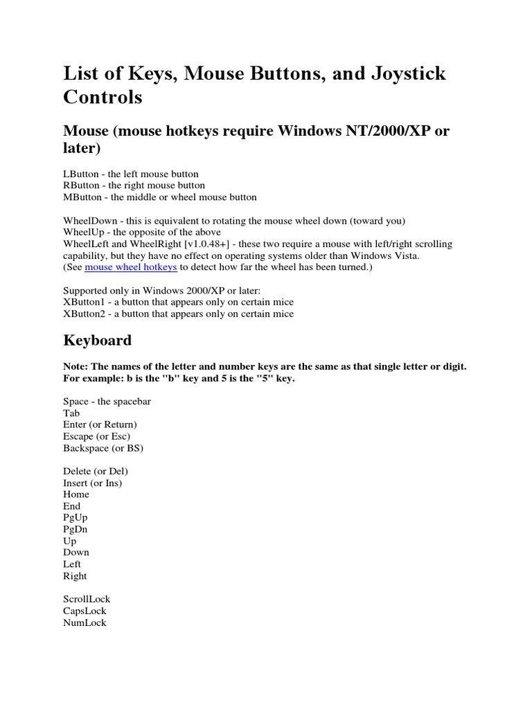 List of Keys For Auto Hotkey | PDF | Keyboard Shortcut | Computer Keyboard