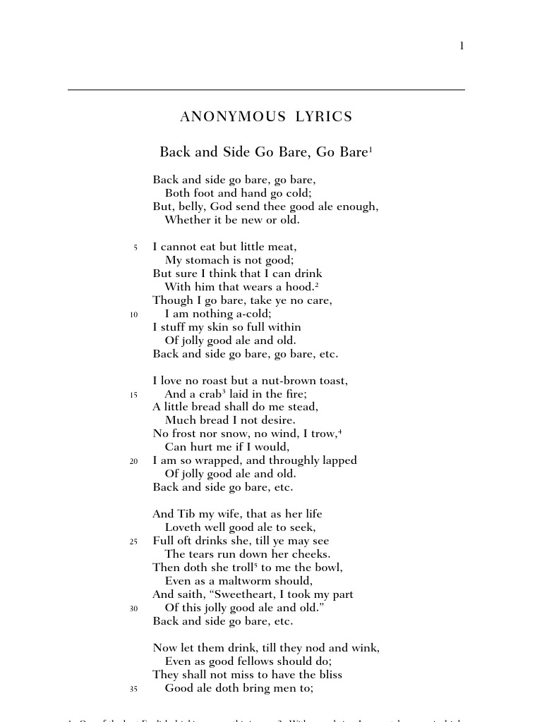 Anonymous Lyrics Back and Side Go Bare, Go Bare1 | PDF | Trojan War ...