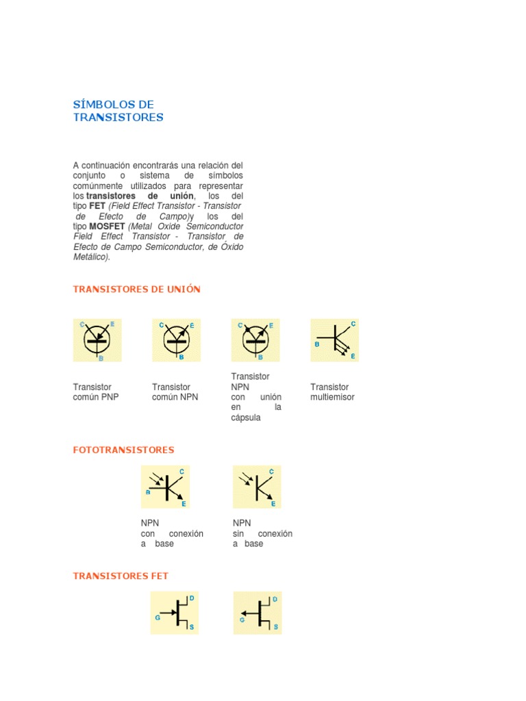 Simbología de Transistores Electrónicos | PDF | Transistor | Mosfet