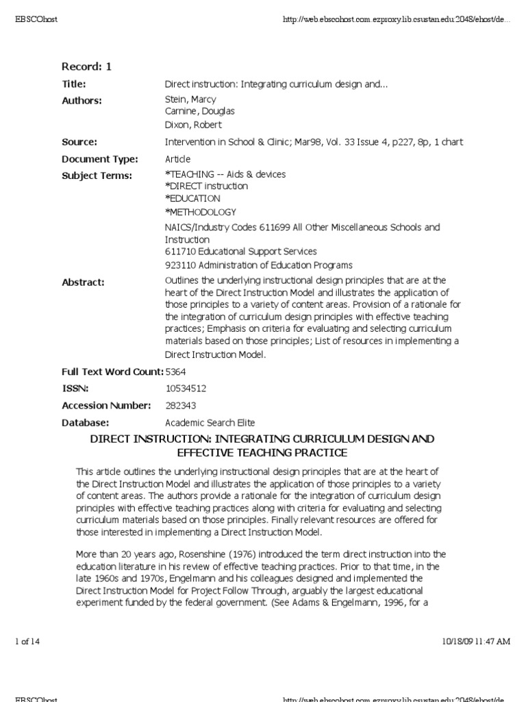 Direct Instruction and Curriculum | Download Free PDF | Curriculum ...