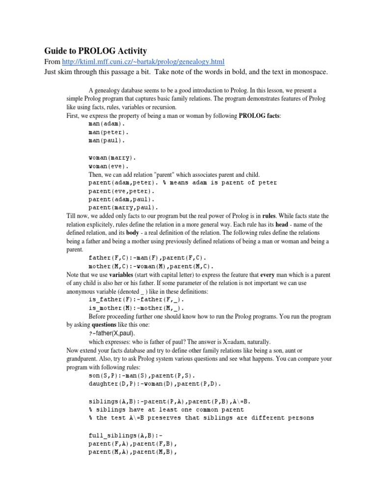 PROLOG Guide | PDF | Parent | Relationships