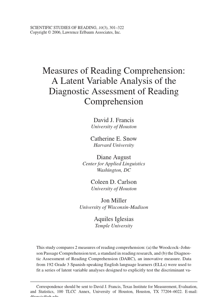Measures of Reading Comprehension | PDF | Reading Comprehension | Test ...