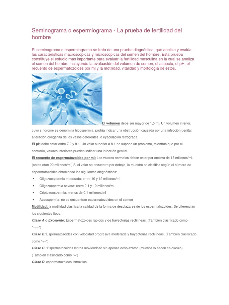 Seminograma o Espermiograma | PDF | Semen | Reproducción humana