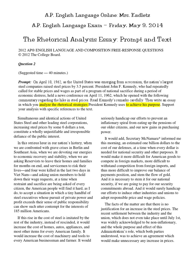 A P -Rhetorical Analysis Essay-kennedy | Economics | Economies