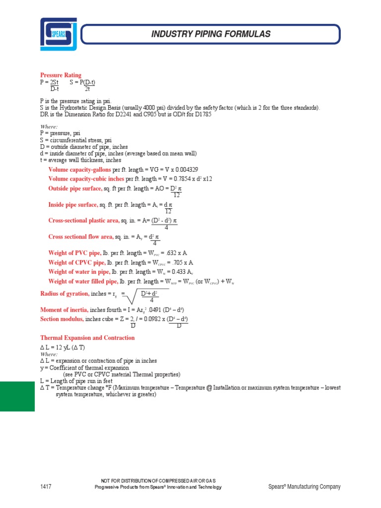 100 Industry Piping Formulas | PDF | Thermal Expansion | Horsepower