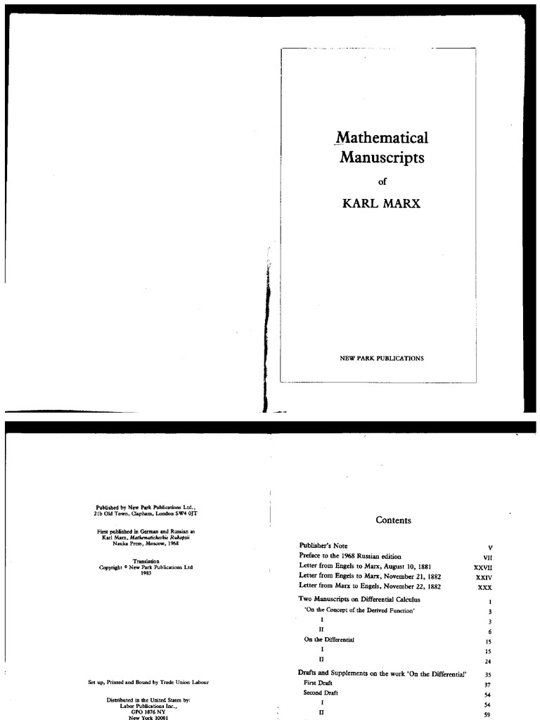 Mathematical Manuscripts of Karl Marx 1881 | PDF