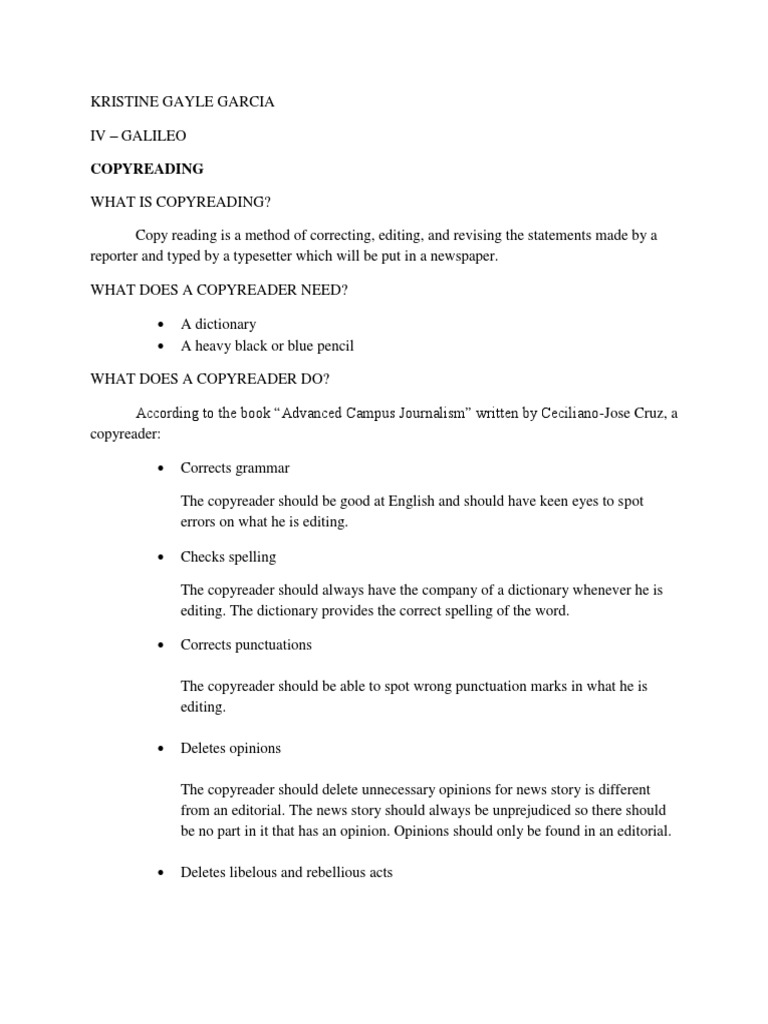 Copy Reading | PDF | Editing | Text