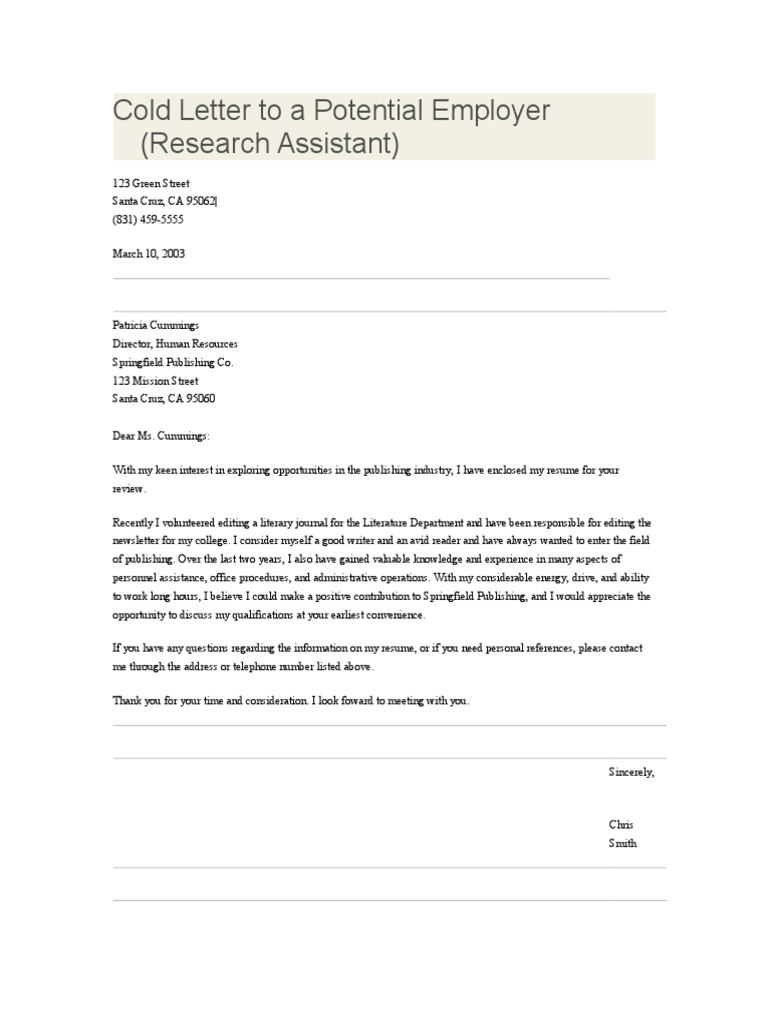 Cold Letter To A Potential Employer | PDF