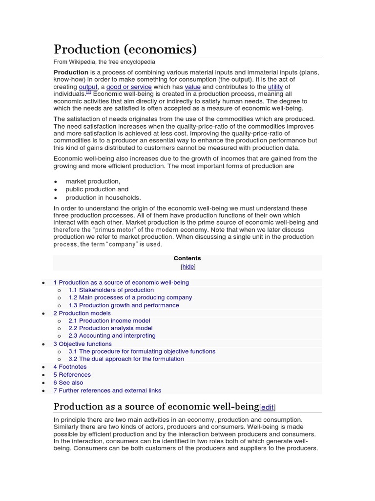 Production (Economics) : Production As A Source of Economic Well-Being ...