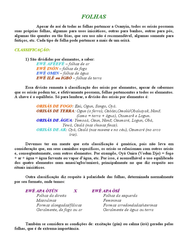 Ewe Orisa-Folhas Dos Orisás PDF | PDF