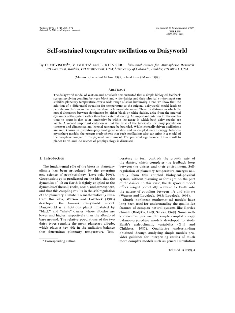 Self-Sustained Temperature Oscillations On Daisyworld | PDF | Gaia ...
