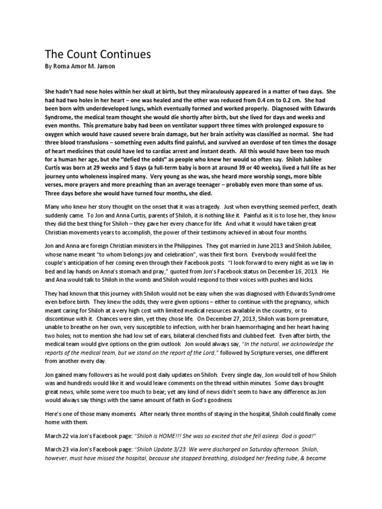 The Count Continues: by Roma Amor M. Jamon | PDF | Prayer | Faith