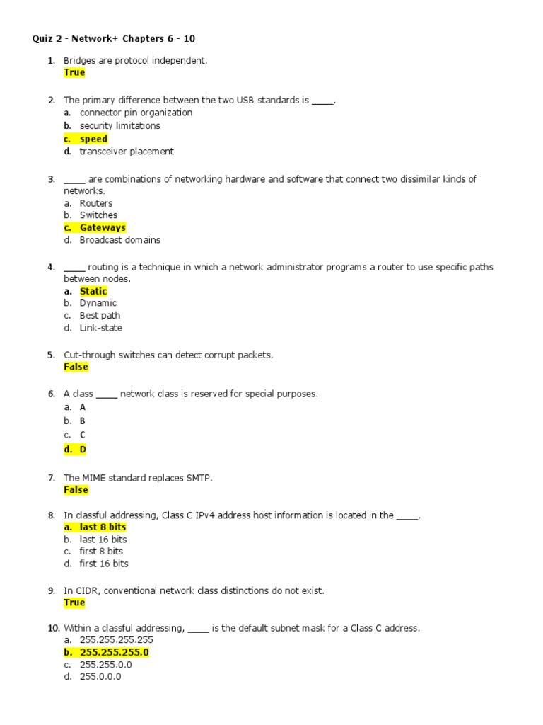 Quiz 2 - Chapters 6 - 10 | PDF | Router (Computing) | Computer Network