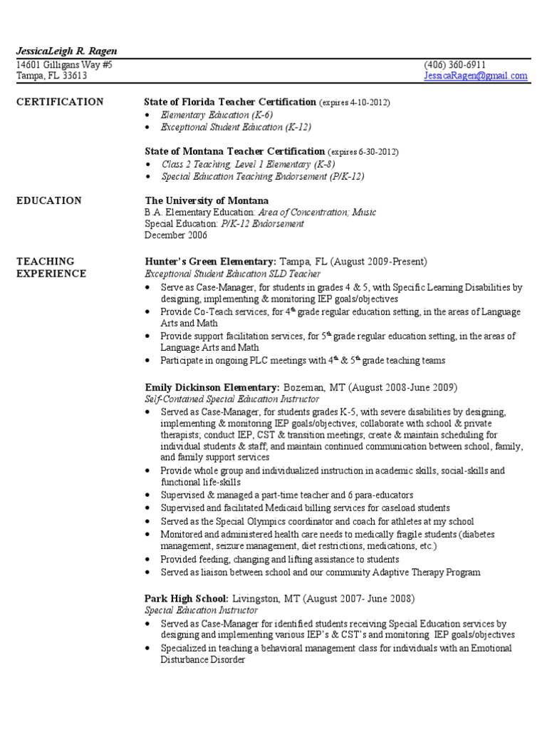Teaching Resume, 11-18-2009 | PDF | Special Education | Individualized ...