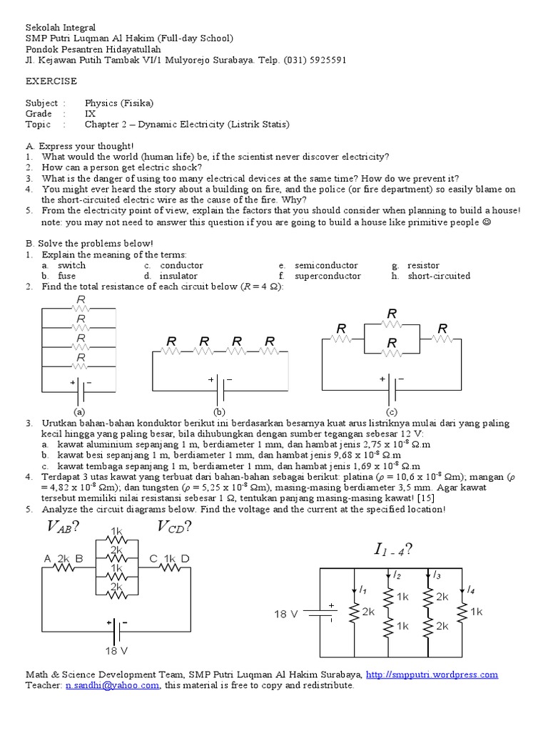 Dynamic Electricity Worksheet for Grade 9 | PDF