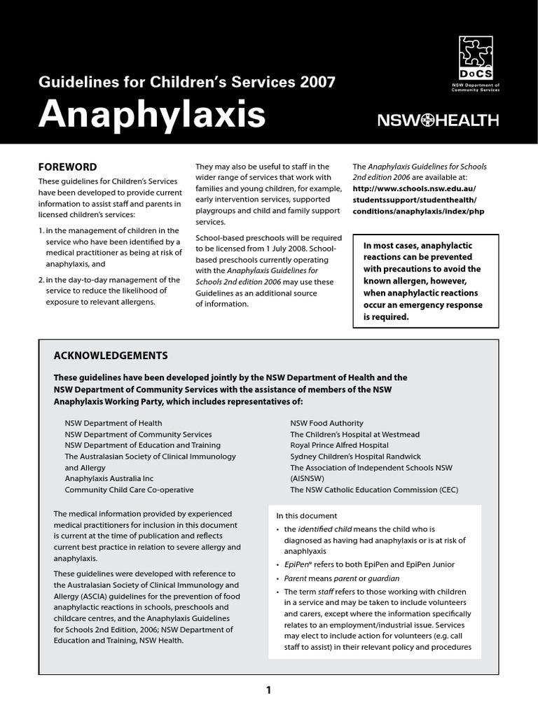 Anaphylaxis Guidelines | PDF