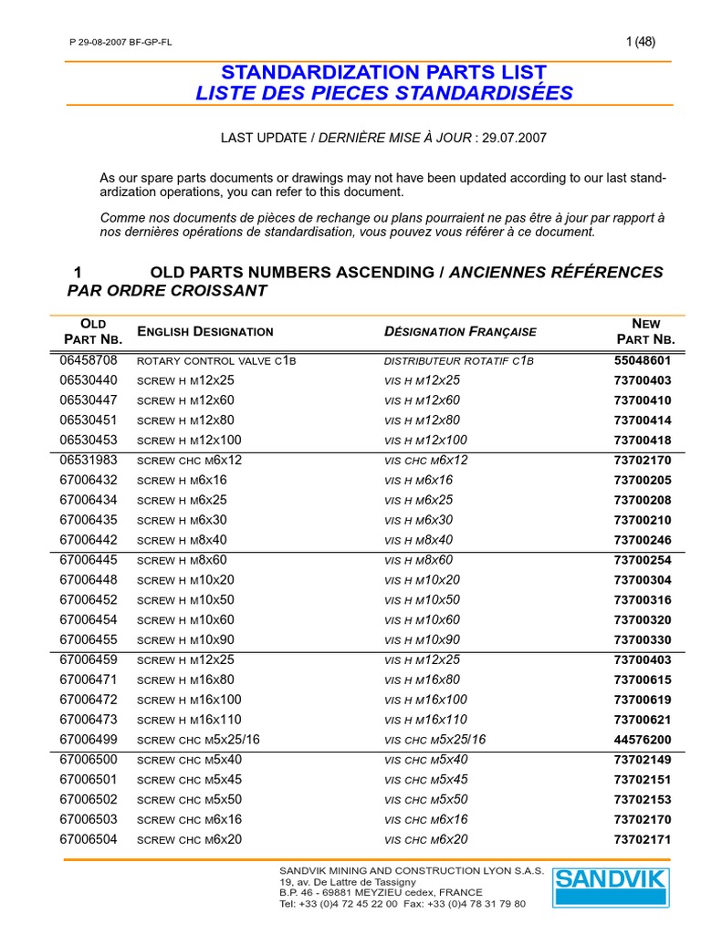 S00 Standardization Parts List | PDF | Manufactured Goods | Components