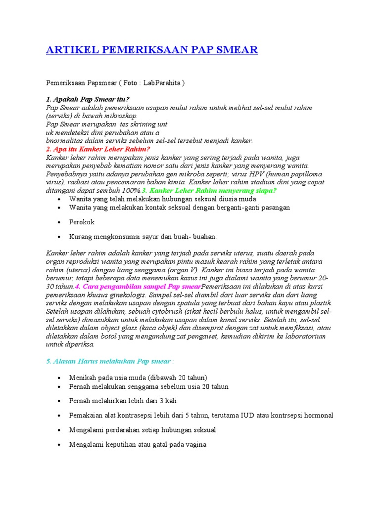 Prosedur Pemeriksaan Pap Smear | PDF