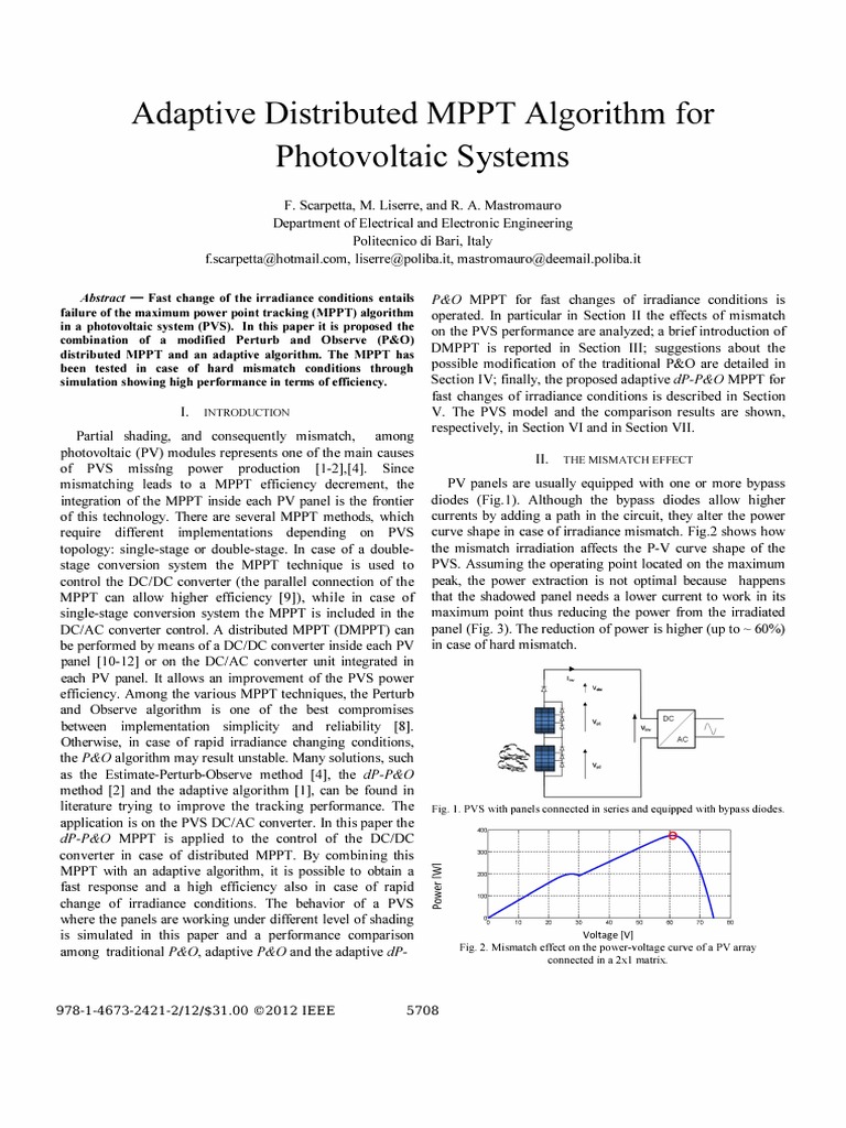Adaptive Distributed MPPT Algorithm For Photovoltaic Systems | PDF | Photovoltaic System ...